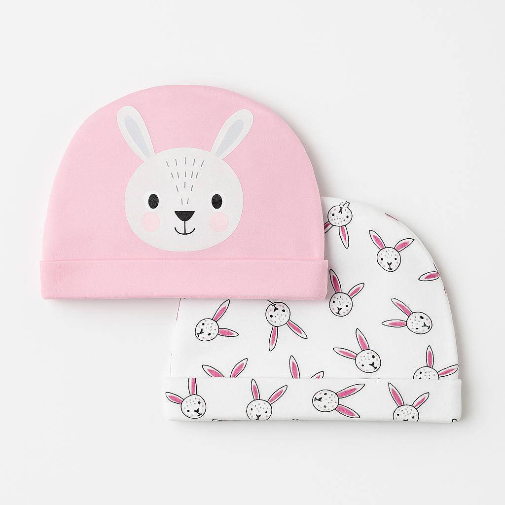Basics Caps Pack Of 2 Cozy Hats For 0-6Months Rabbits 16393 – Infantino